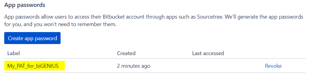 Generate a PAT (Personal Access Token) on BitBucket