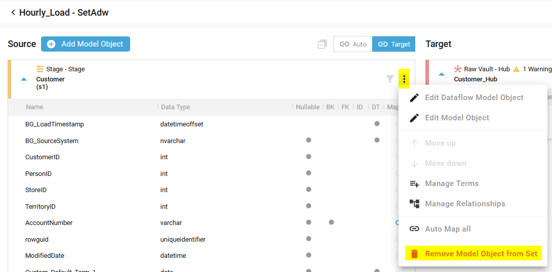 Remove a Model Object from a Dataflow Set
