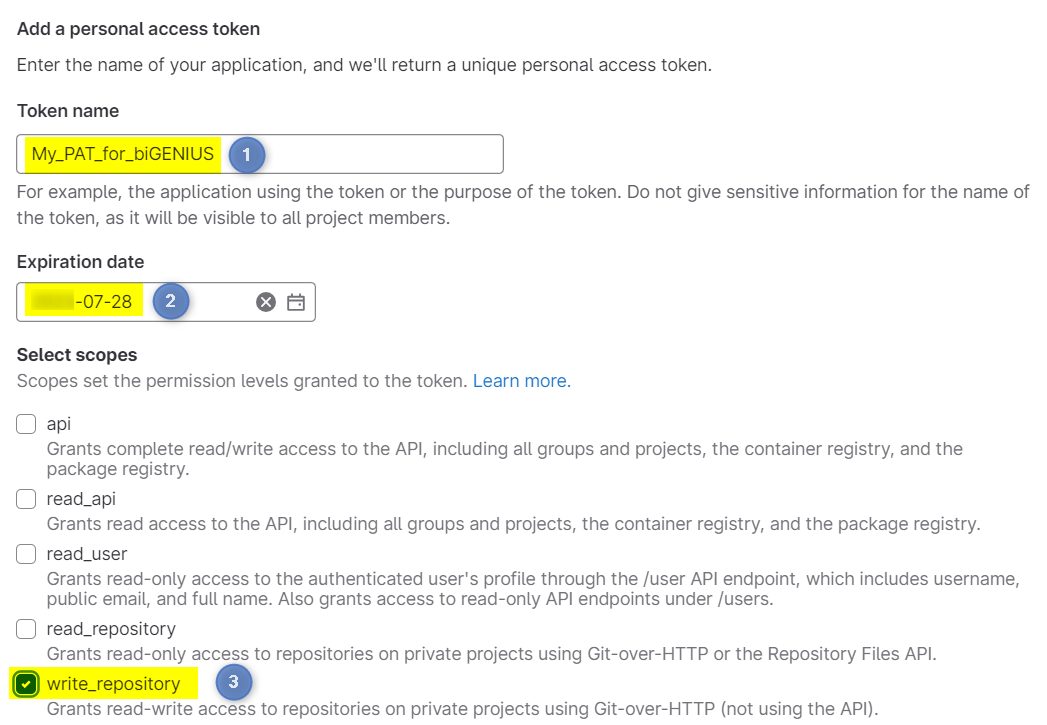 Generate a PAT (Personal Access Token) on GitLab