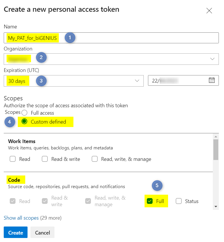 Generate a PAT (Personal Access Token) on Azure DevOps