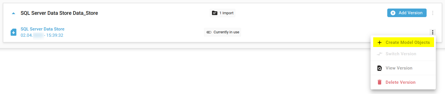 Create Model Objects from a Linked Project Import Version